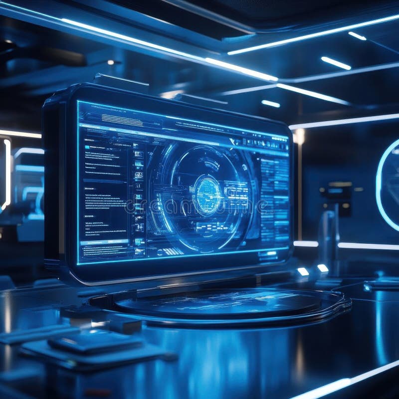 Futuristic Tech Interface with Blue Neon Lights Stock Illustration ...