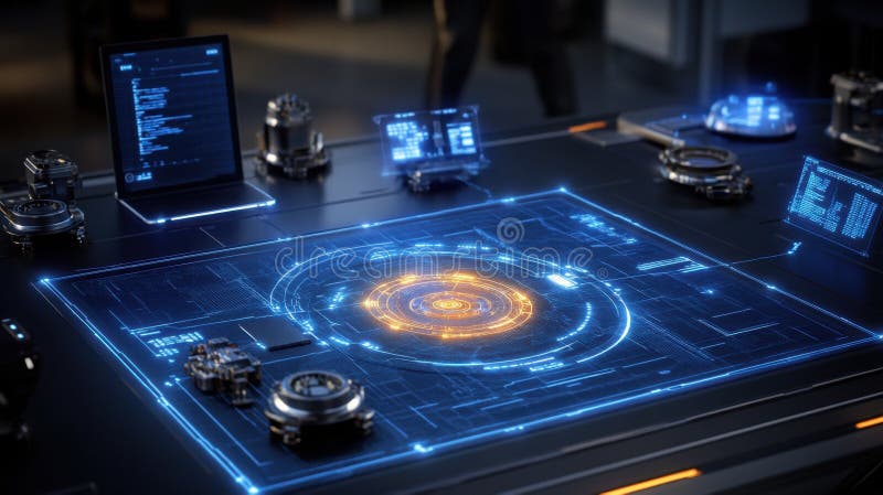 Futuristic Tech Interface Holographic Display with Circuitry and ...