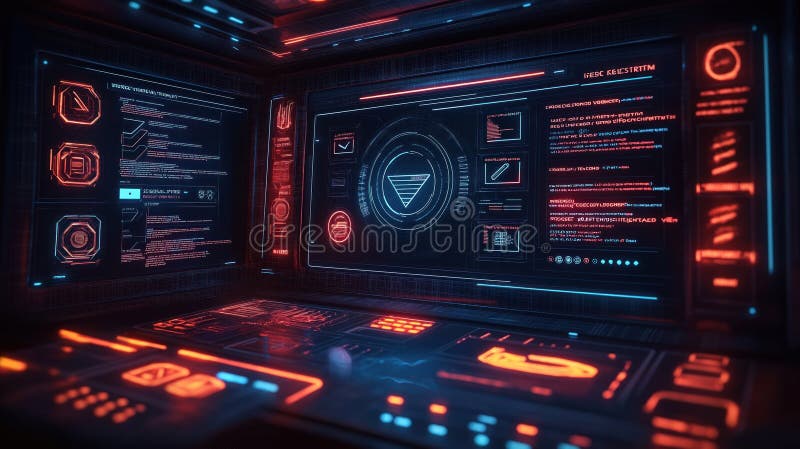 Futuristic Tech Interface Shows Software Development Lifecycle Screens
