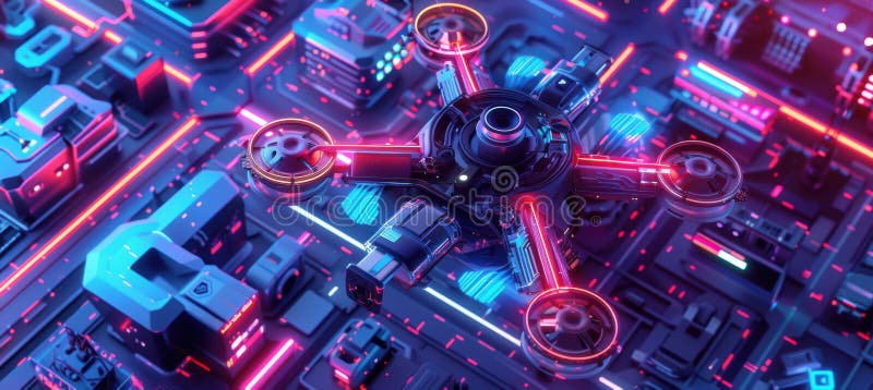 Futuristic Tech Moodboard with Drones, Infographics, and Neon Virtual ...