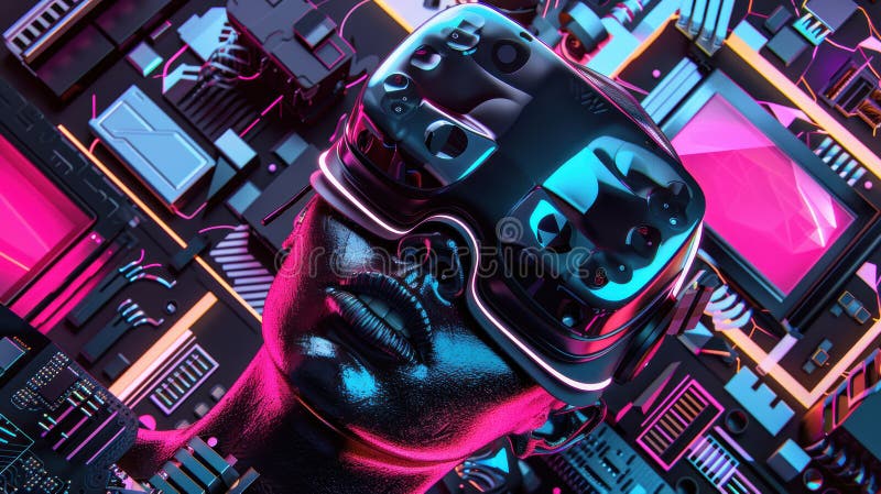 Futuristic Tech Moodboard with VR Headsets and Neon Black Color Scheme ...