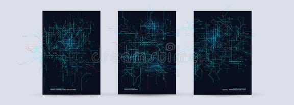 Futuristic Tech Network Posters Set. Abstract Neural Map, Cyber Grid ...