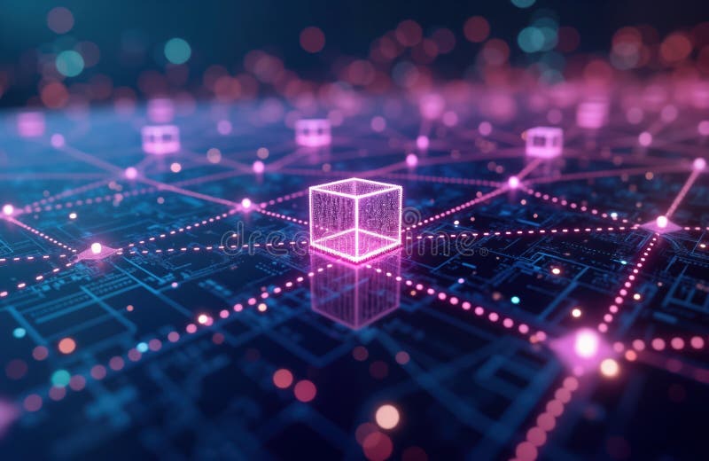 Futuristic Tech Network Wallpaper Shows Complex Digital Grid. Abstract Glowing Data Elements ...