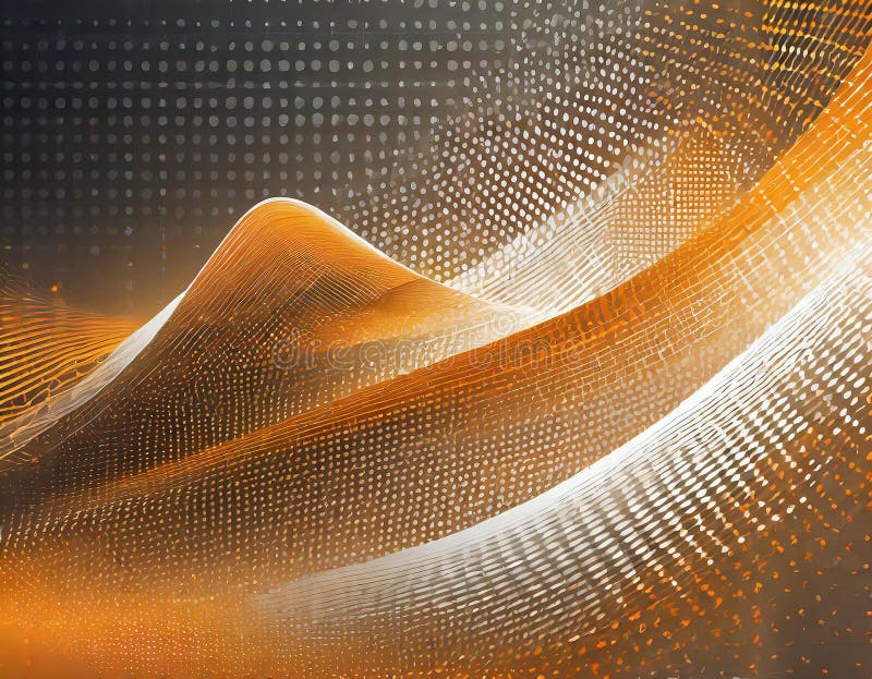 Futuristic Tech Orange Halftones and Smooth Waves Abstract Background- Geometric Vector Design ...