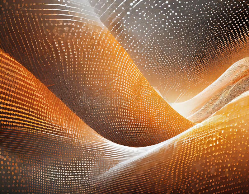 Futuristic Tech Orange Halftones and Smooth Waves Abstract Background- Geometric Vector Design ...