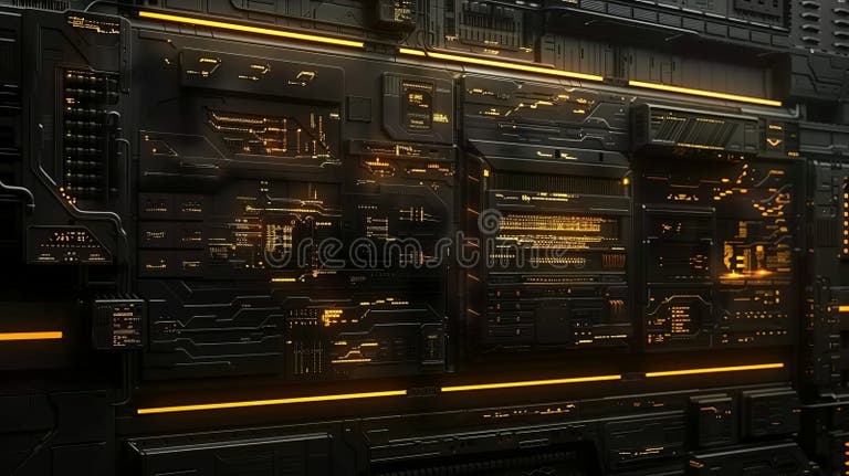 Futuristic Tech Panel: Abstract Black and Gold Hi-Tech Background for ...