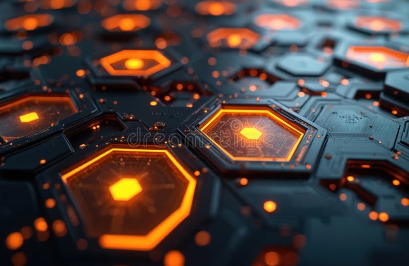 Futuristic Tech Panel Illustration with Glowing Hexagon Shapes ...