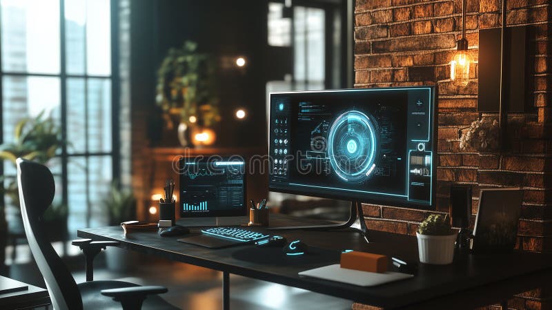 Futuristic Tech-savvy Workspace Showcasing Advanced Devices and ...