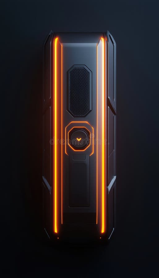 Futuristic Tech Sticker on Modern Black Speaker with Dynamic Lighting ...