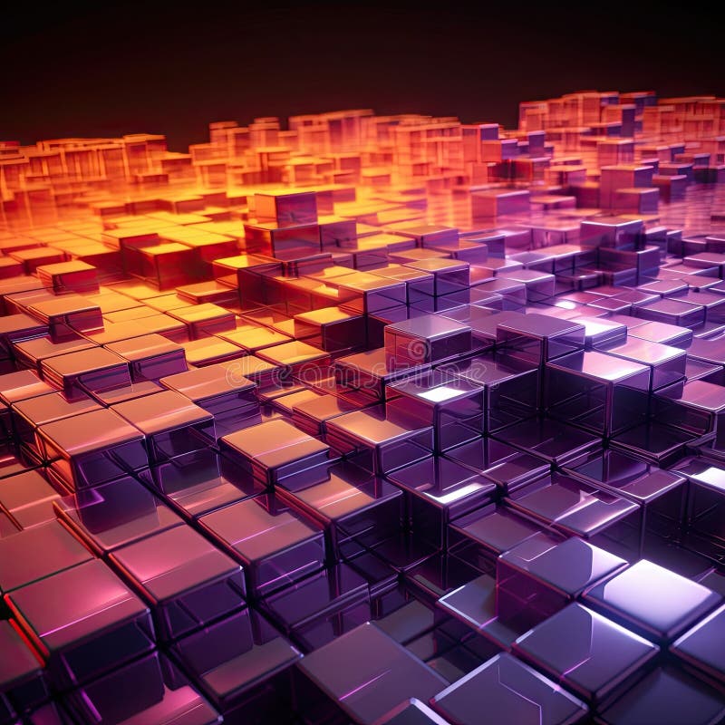 Futuristic Tech Wallpaper with Aligned Translucent Blocks in Violet and ...