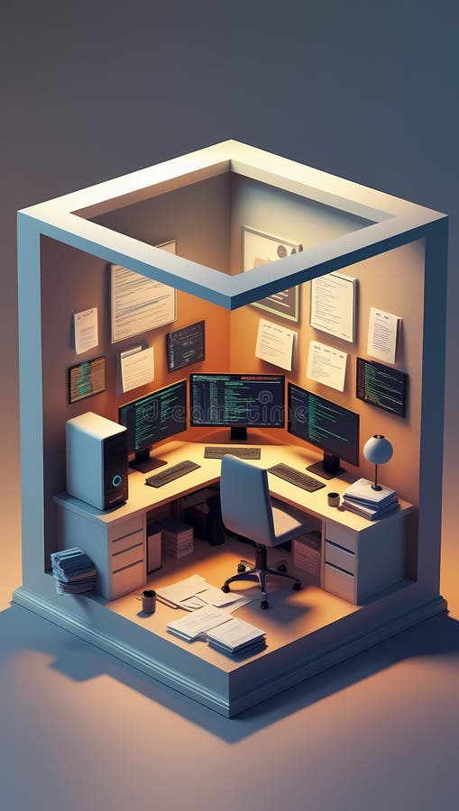 Futuristic Tech Workstation with Coding Screens and Servers Stock ...