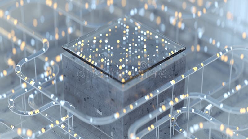 Futuristic Technical Plate Processing Signals 3D Rendering Illustration ...