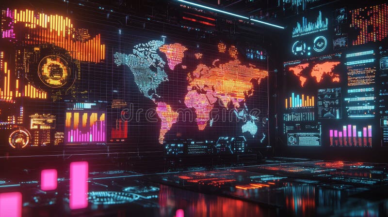 Futuristic Techno Background with Neon Lines and Data. Abstract ...