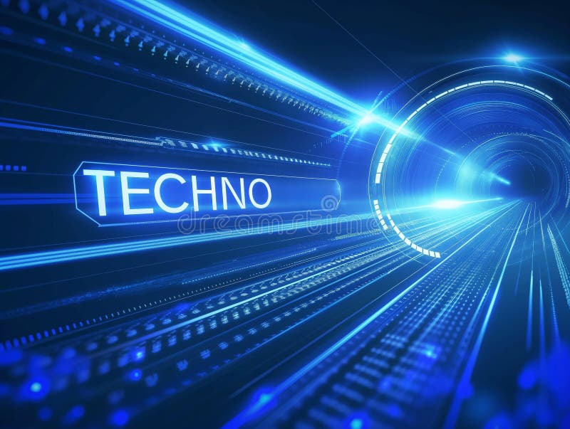 Futuristic Techno Tunnel with Blue Light Streaks Stock Image - Image of ...