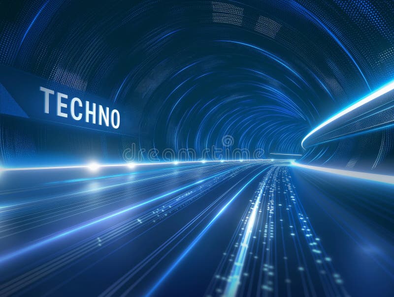 Futuristic Techno Tunnel with Blue Lights Stock Image - Image of energy ...