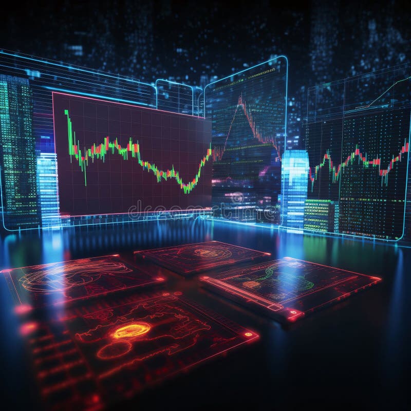 Futuristic Technological Background with Glowing Forex Charts. 3D ...