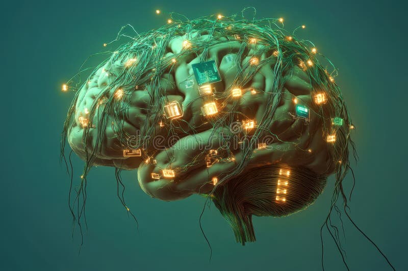Futuristic Technological Brain with Glowing Circuits Stock Photo ...