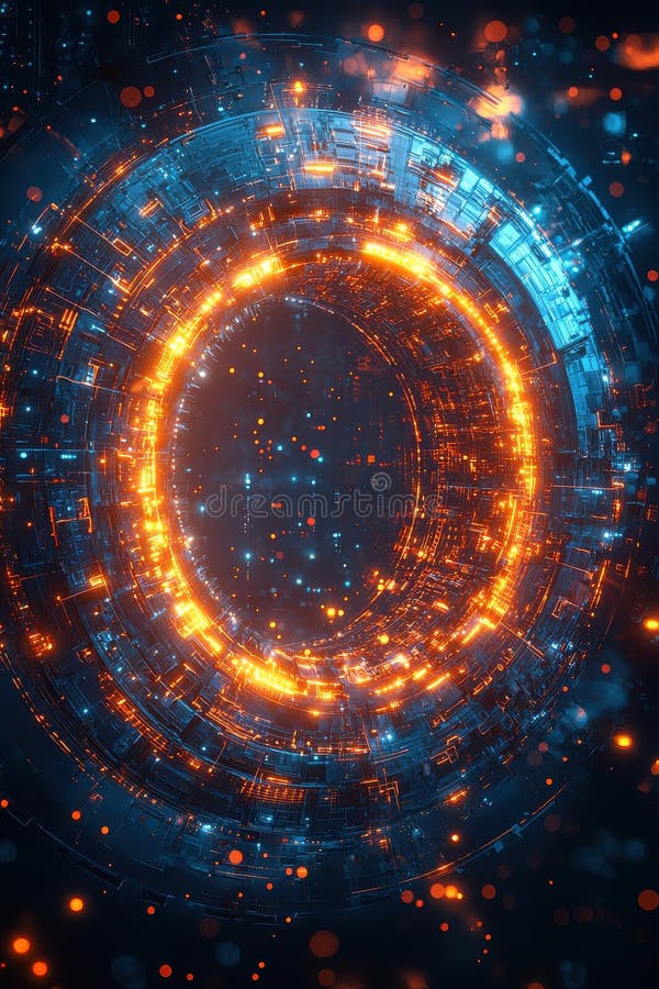 Futuristic Technological Circle Design with Glowing Blue and Orange ...