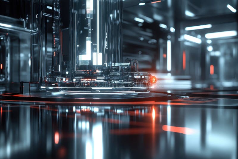 Futuristic Technological Design with Glowing Elements in a Dimly Lit ...