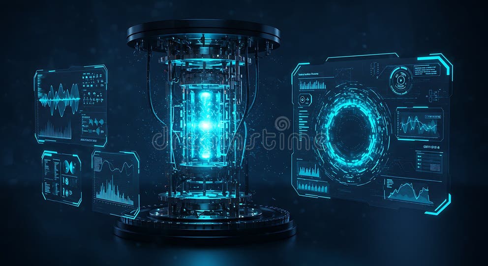 Futuristic Technological Device Featuring a Glowing Cylindrical Core ...