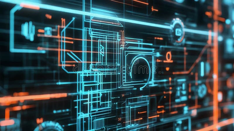 Futuristic Technological Display Showing Complex Schematics and Data Flow Stock Video - Video of ...