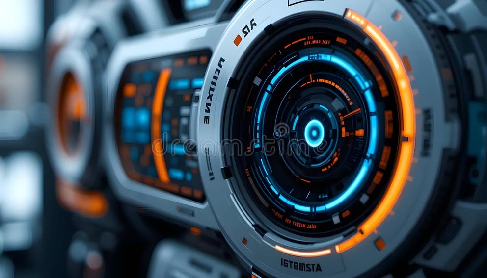 Futuristic Technological Interface Featuring Glowing Concentric Circles ...