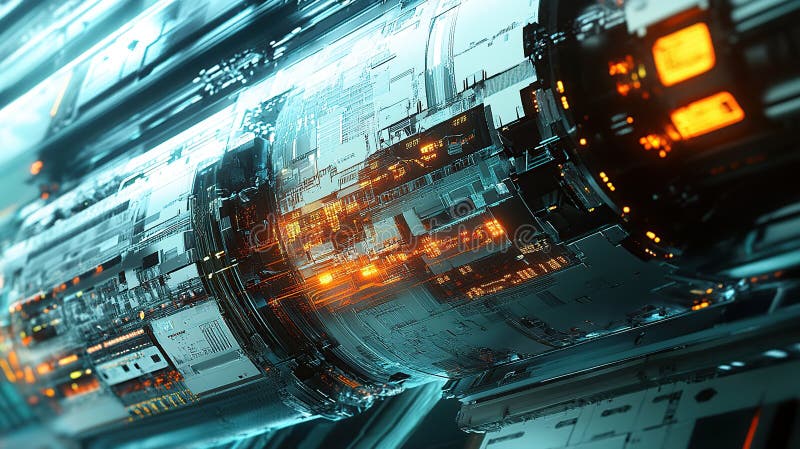 Futuristic Technological Machine Glowing Orange Blue Components Stock Photos - Free & Royalty ...
