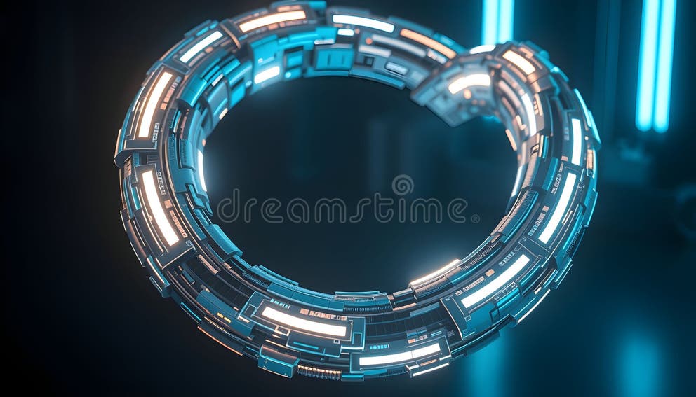 Futuristic Technological Ring with Glowing Elements and Circuits Stock ...
