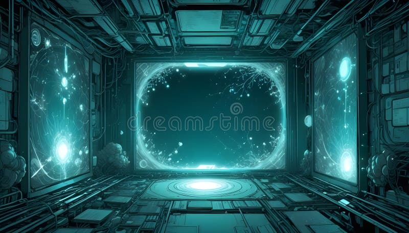A Futuristic, Technological Room with a Large Glowing Blue Screen ...