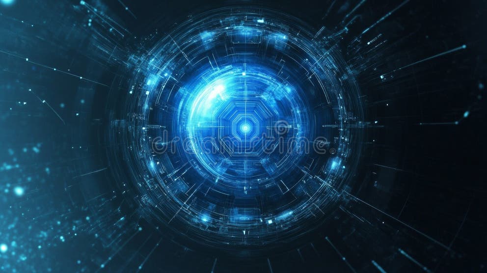 Futuristic Technological Sphere Shield Featuring Hexagons on a Blue ...