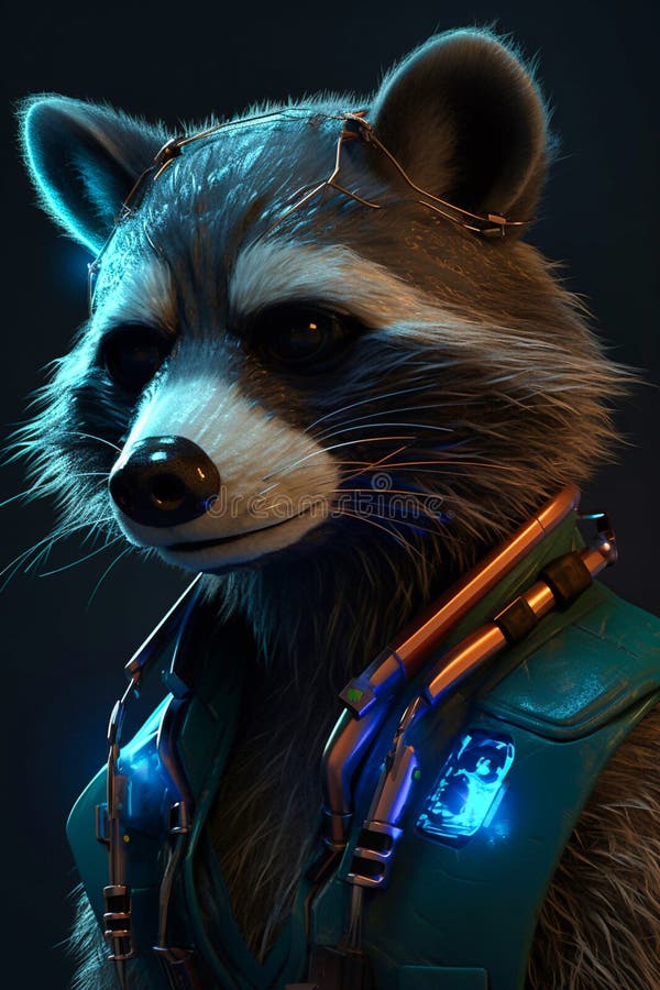 Futuristic Technologies of Cyberpunk Raccoon Stock Photo - Image of ...