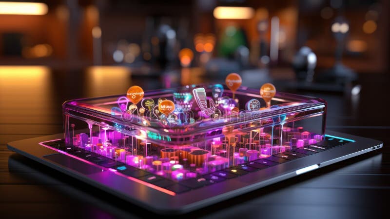 Futuristic Technologies Tablet Search Engine and Hologram Stock ...