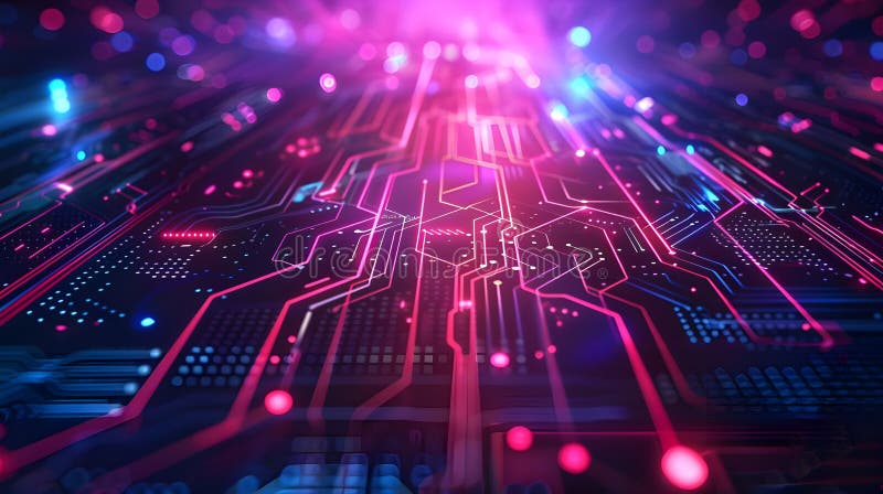 Futuristic Technology Abstract Background with a Glowing Neon Outline ...