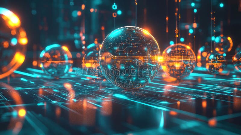 Futuristic Technology Abstract Background with Glowing Spheres and ...