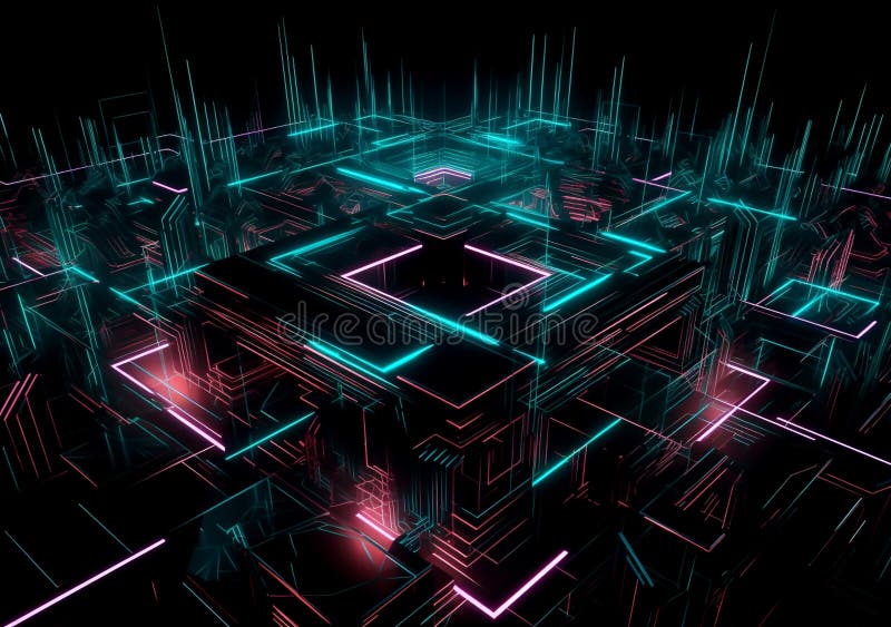 Abstract Background with Neon Lights of Digital Technology, Data Center ...