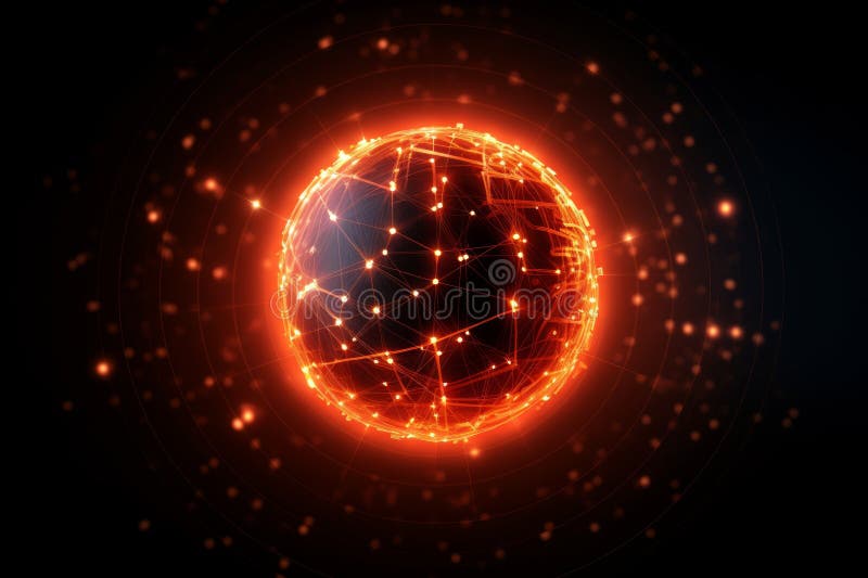 Futuristic Technology Abstract Ball with Glowing Orange Lines Stock ...