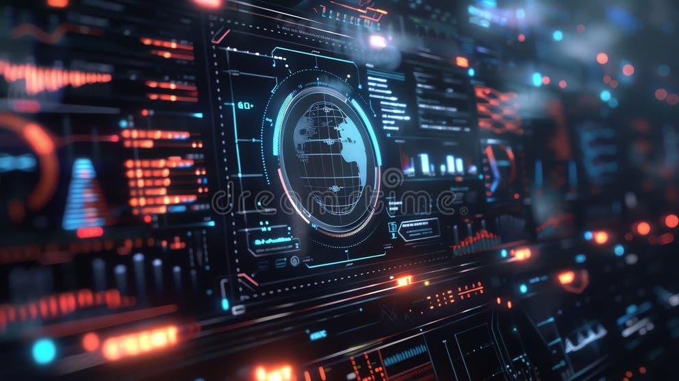 Futuristic Technology Abstract. Glowing Digital Interface with Charts ...