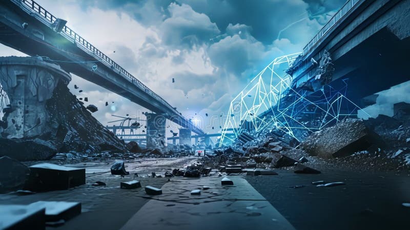 Futuristic Technology Analyzing Destroyed Highway after Natural ...