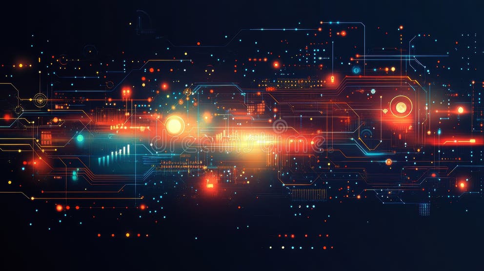 Futuristic Technology Art, Bright Technology Icons and Geometric ...