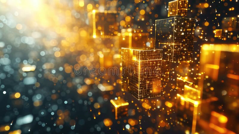A Futuristic Technology Backdrop with Abstract Flying Gold Cubes, Ai ...