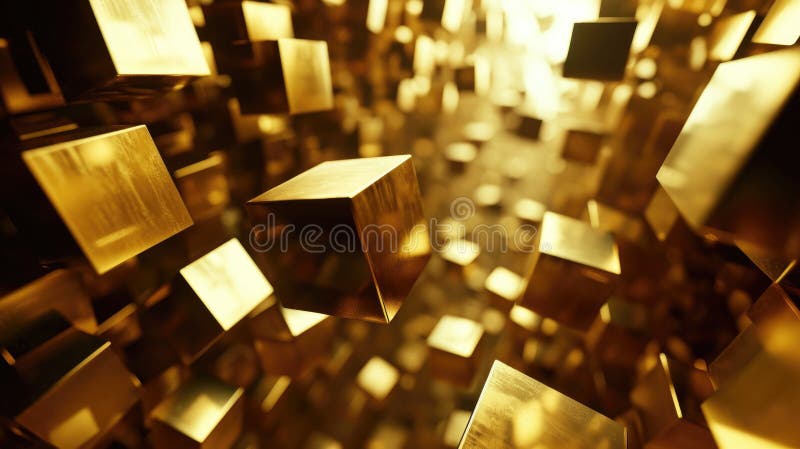 A Futuristic Technology Backdrop with Abstract Flying Gold Cubes, Ai ...