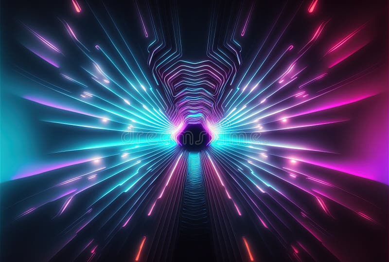 Futuristic Technology Backdrop of Sci Fi Themed Neon Light Tunnel Stock ...