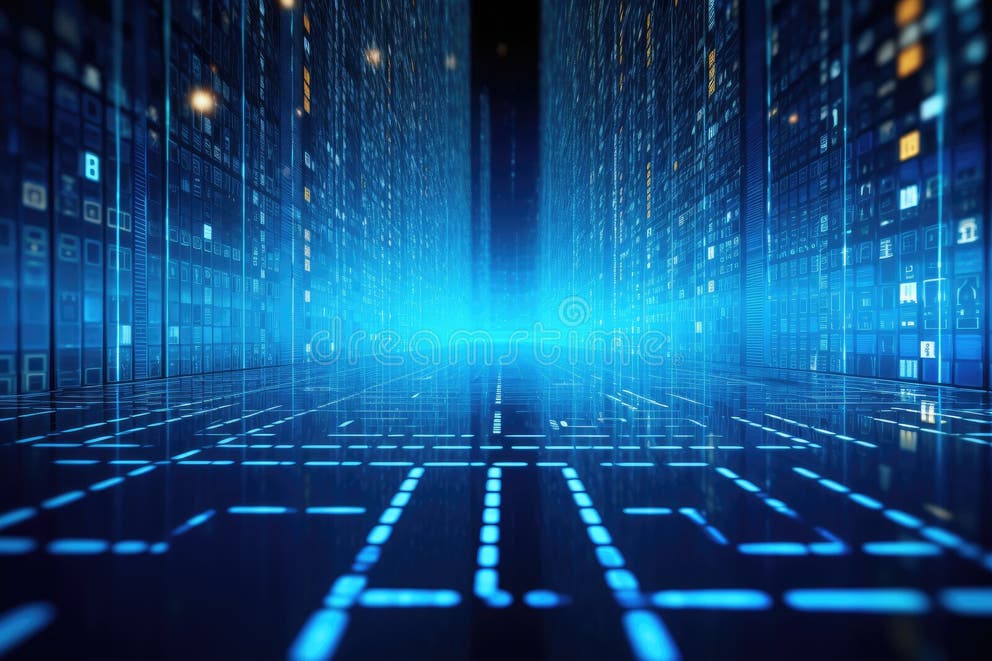 Futuristic Technology Background with Binary Code. 3D Rendering, Abstract Digital Server ...