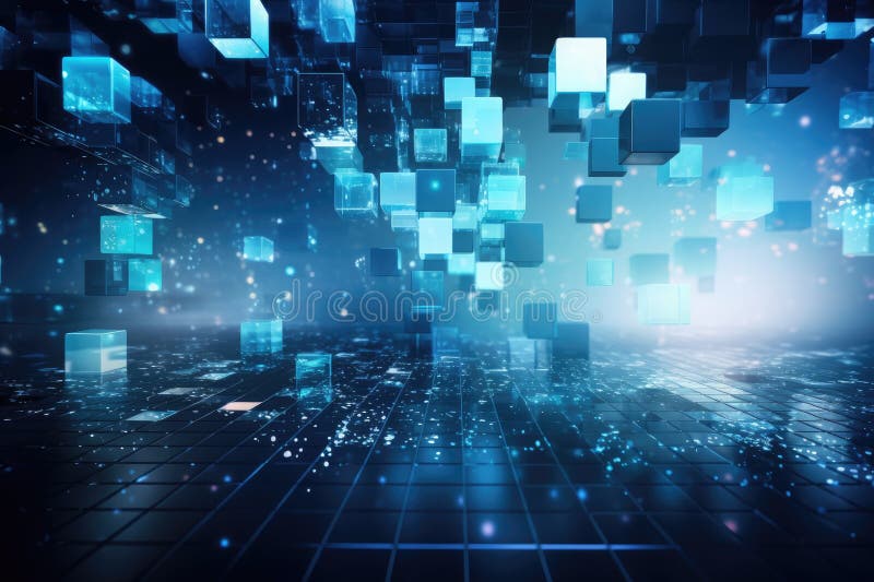 Futuristic Technology Background with Blue Squares and Glowing Lights ...