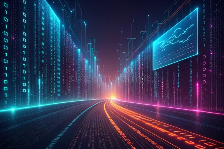 Futuristic Technology Background. Digital Data Stream. Binary Computer Code - Generated by Ai ...