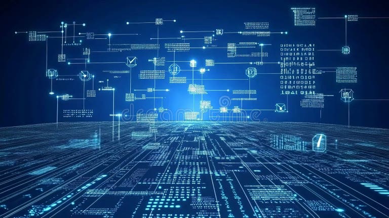 Futuristic Technology Background, Digital Network, Data Communication, Cyberspace with Binary ...