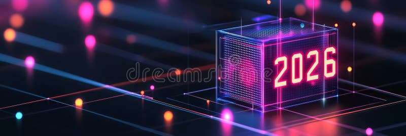 Futuristic Technology Background with Glowing Digital Cube for Year ...