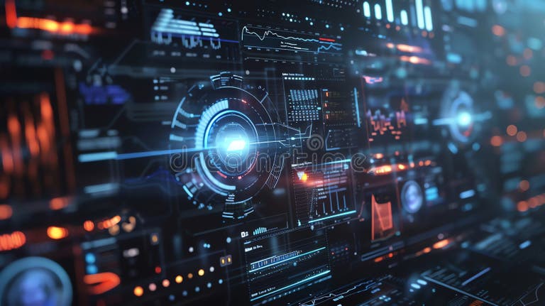 Futuristic Technology Background. High-Tech HUD Display with Charts ...