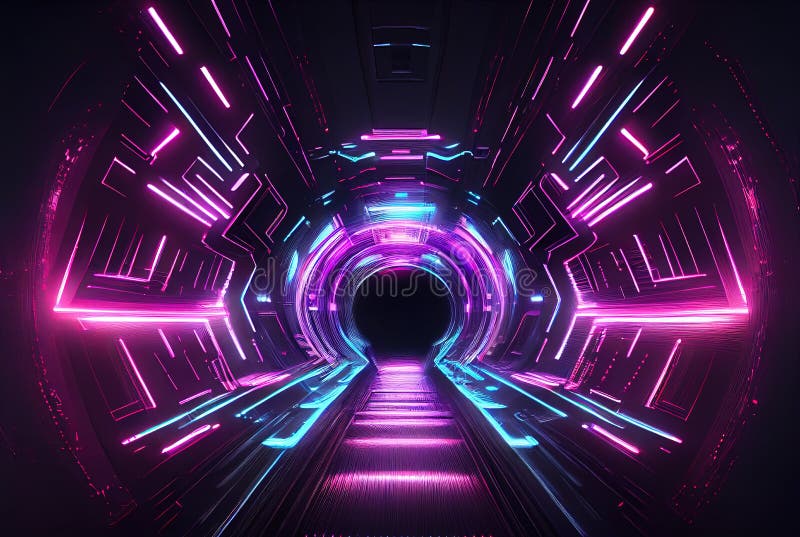 Futuristic Technology Background of Neon Glowing Tunnel Stock ...