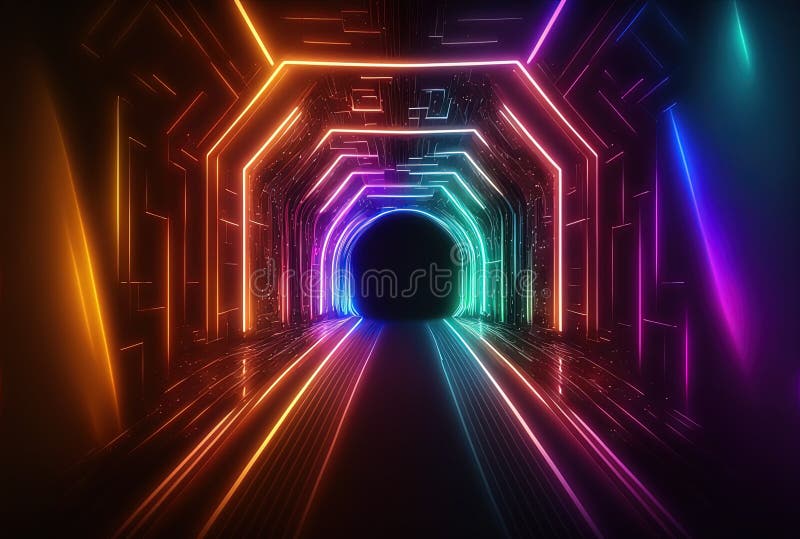 Futuristic Technology Background of Neon Light Corridor Stock ...